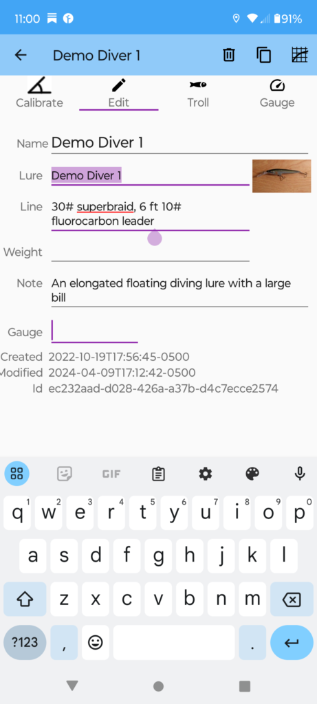 Saving a Trolling Depth Curve - Trolling Angles